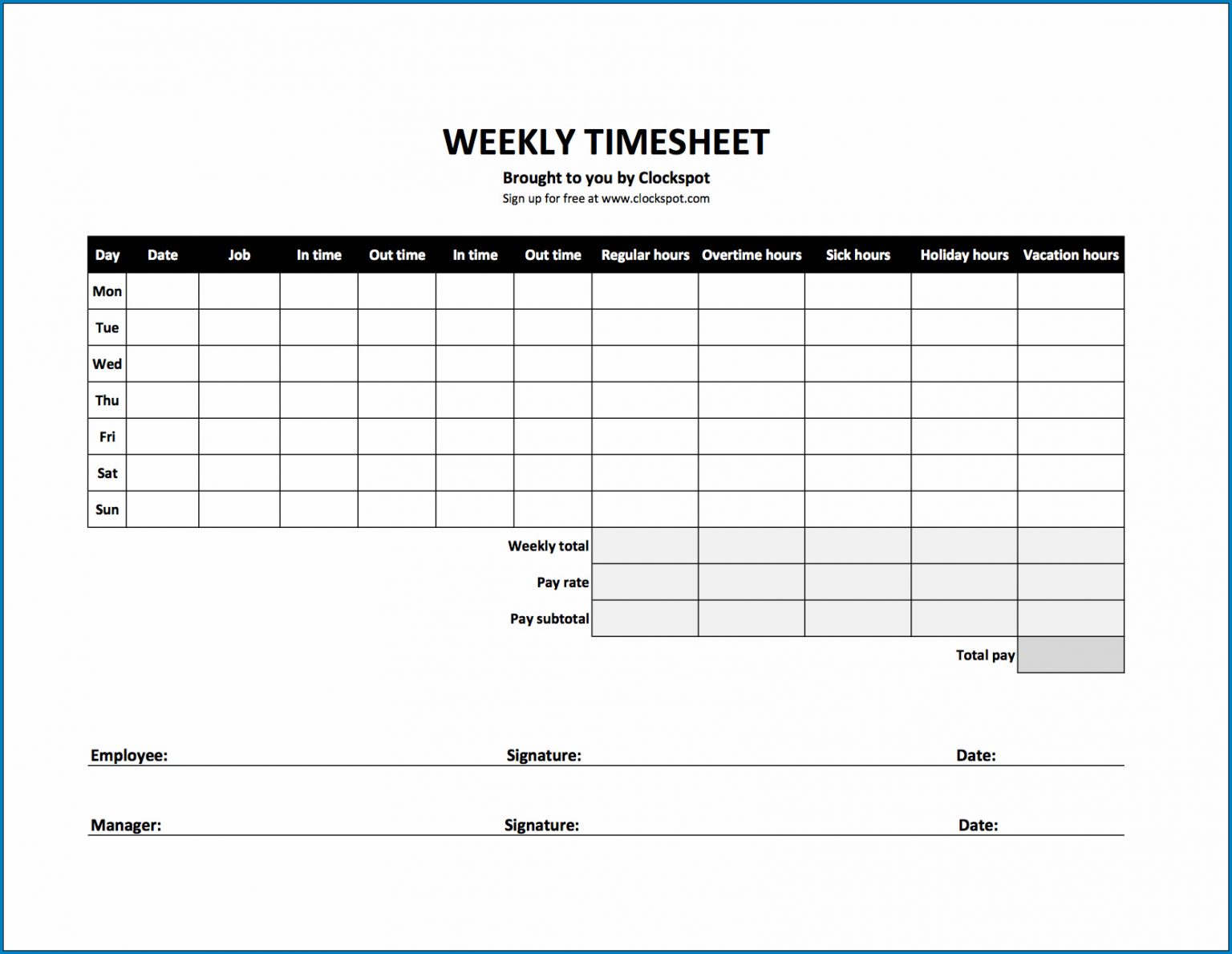 √ Free Printable Business Timesheet Template