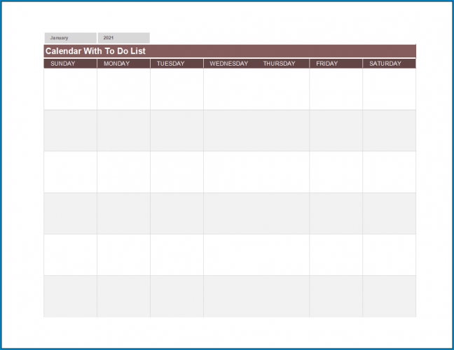 √ Calendar With To Do List Template