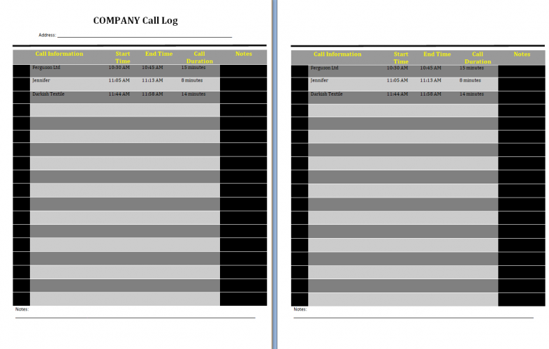 √ Free Printable Call Log Template
