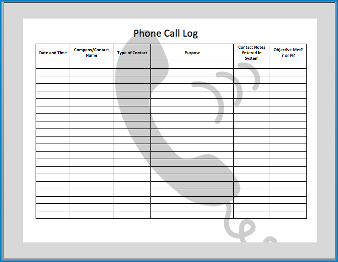 Printable Call Log Form Printable Forms Free Online