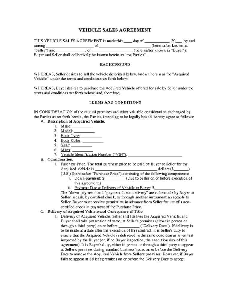 √ Car Sale Contract Template (Word)