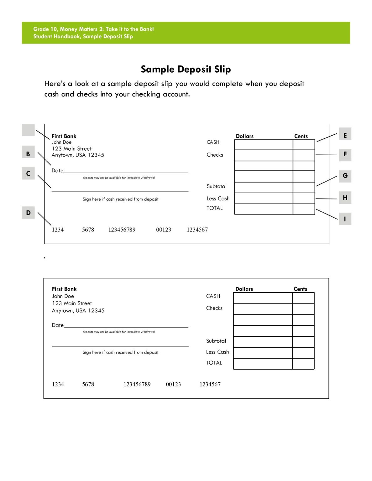 √ Printable Cash Deposit Ticket Template