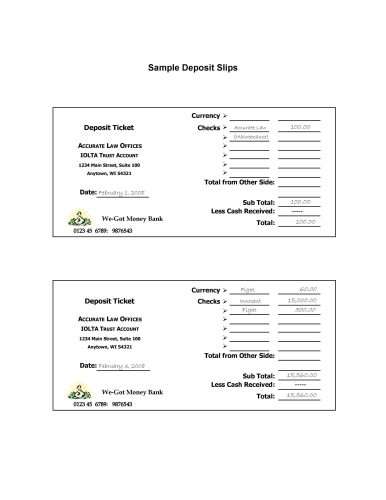 Cash Deposit Ticket Template Sample | Templateral