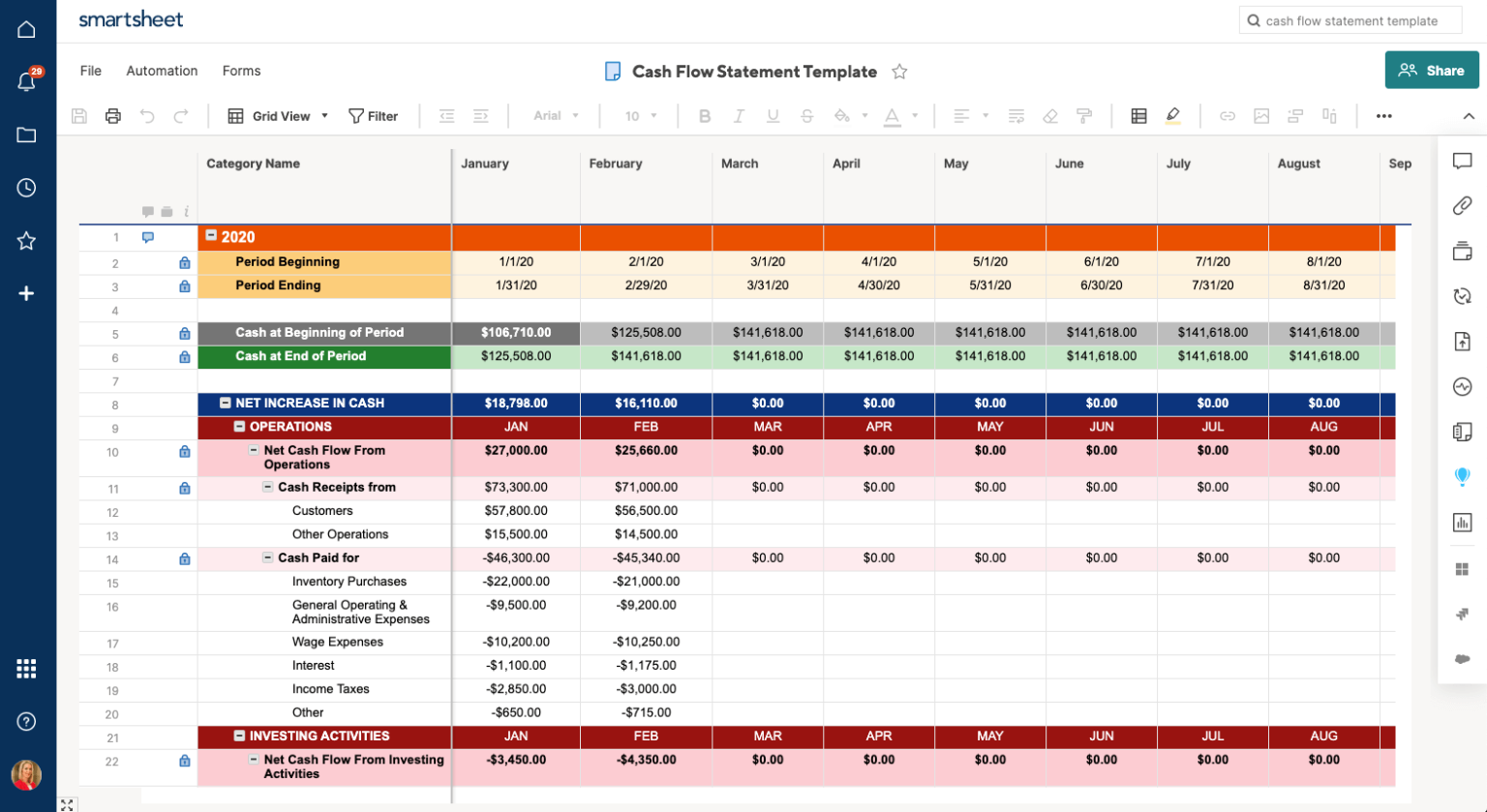 √ Cash Flow Forecast Worksheet Template (Excel)