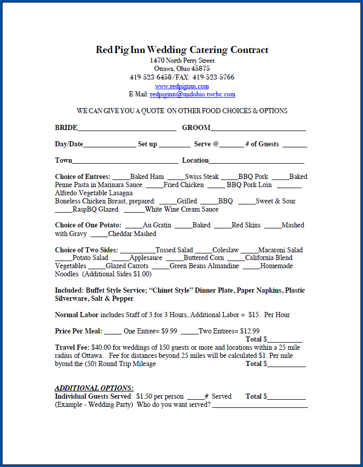 Wedding Catering Contract Template Wedding Catering Contract Template