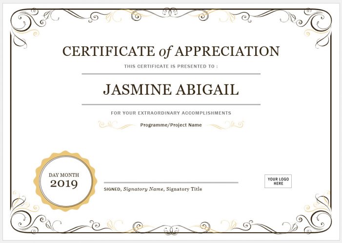 √ Free Certificate Of Appreciation Template