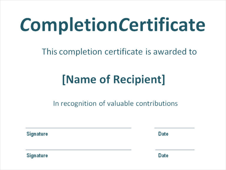 √ Work Completion Certificate Template