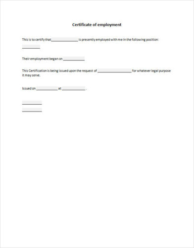 √ Printable Certificate of Employment Template
