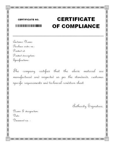 √ Certificate of Compliance Template