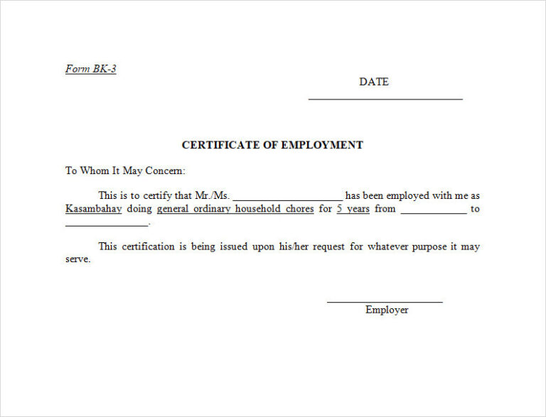 √ Printable Certificate of Employment Template