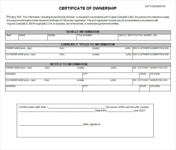 √ Free Printable Certificate of Ownership Template