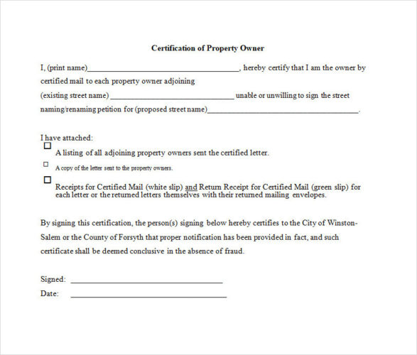 Certificate of Property Ownership Template Sample | Templateral