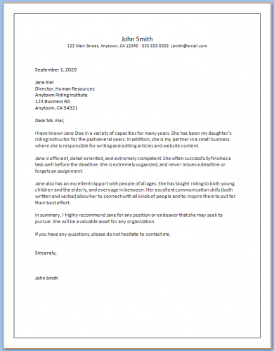 √ Free Printable Character Letter Of Recommendation Template