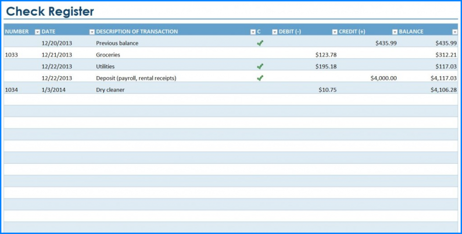 √ Free Check Register Template Excel