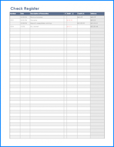 √ Free Check Register Template Excel