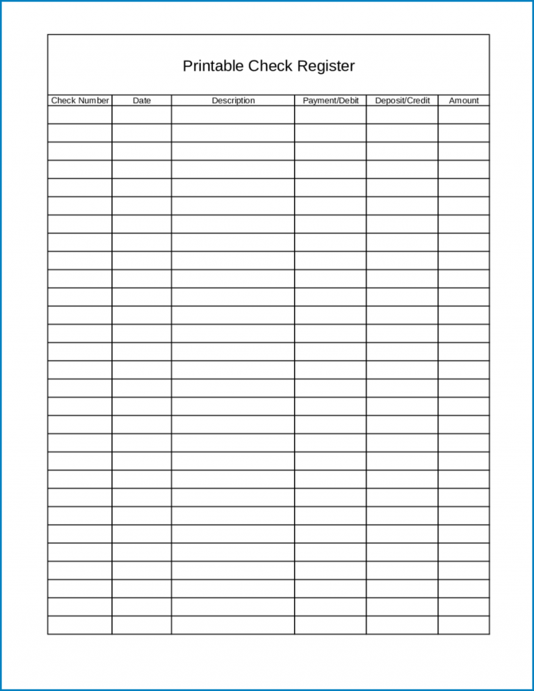 √ Free Printable Checkbook Register Template