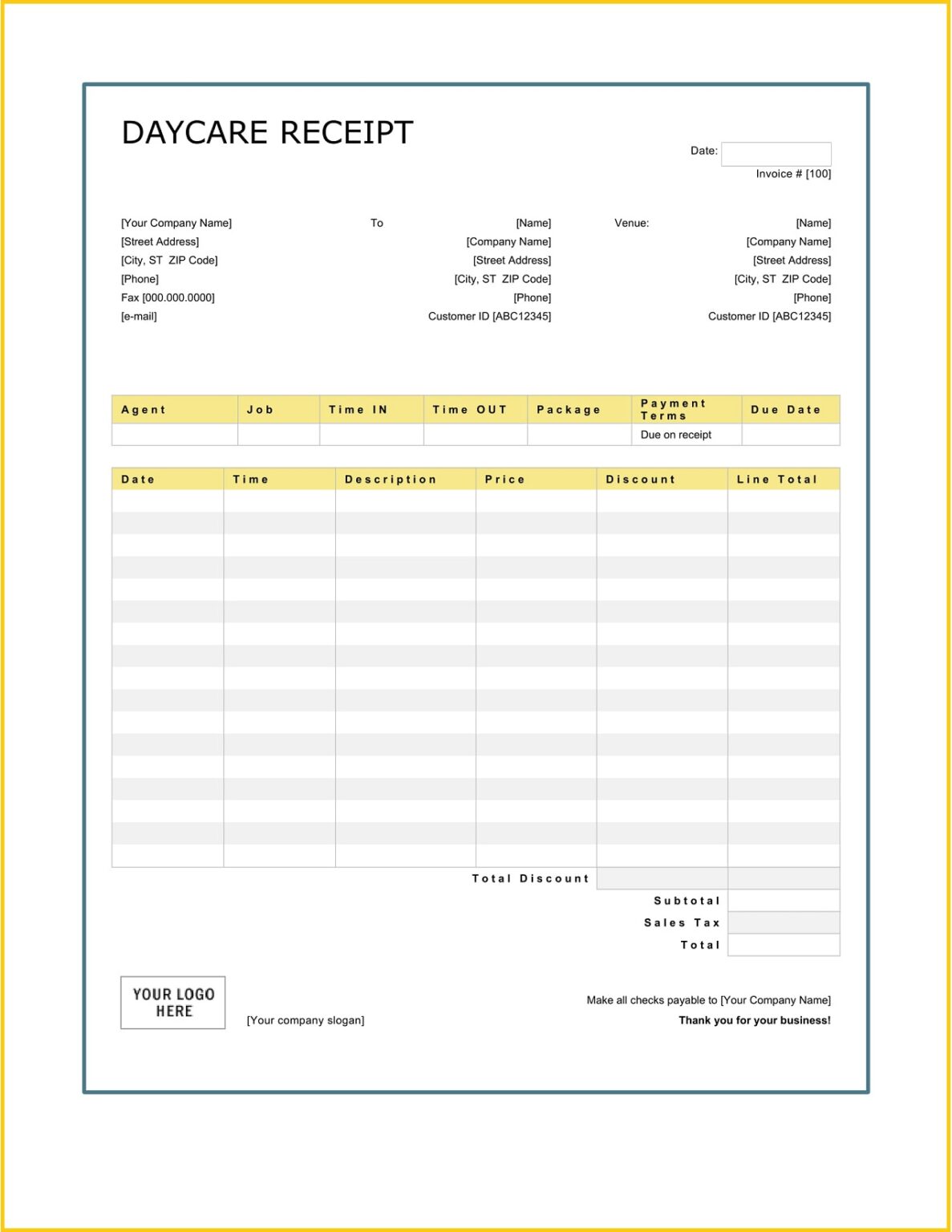 √ Printable Childcare Receipt Template