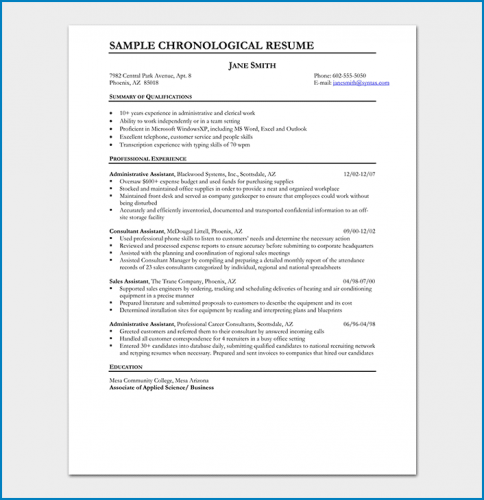 √ Free Printable Chronological Resume Template