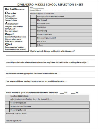Classroom Behavior Reflection Form | Templateral