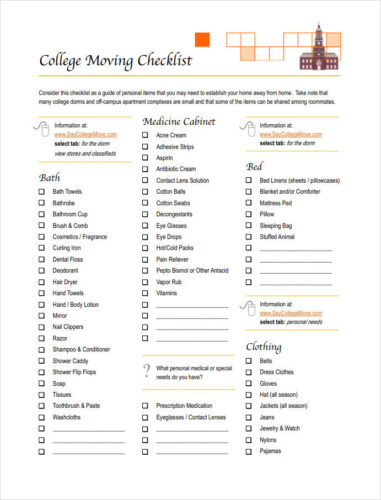 √ Printable Moving Checklist Template