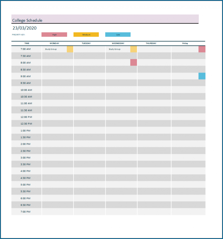 √ Free Printable College Schedule Template