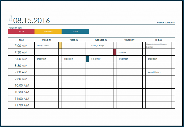 √ Free Printable College Schedule Template
