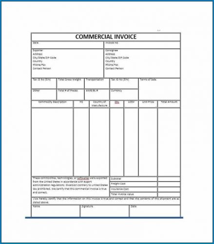 √ Free Printable Commercial Invoice Template