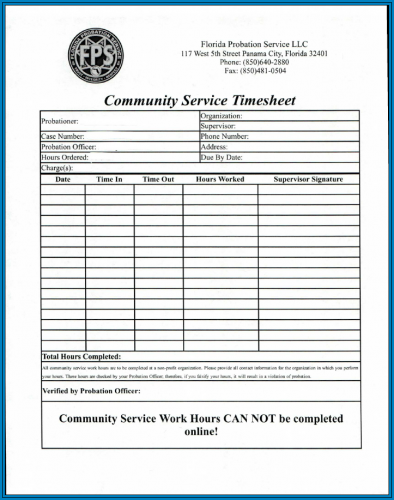 √ Free Printable Community Service Timesheet Template