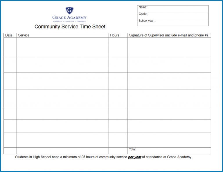 √ Free Printable Community Service Timesheet Template