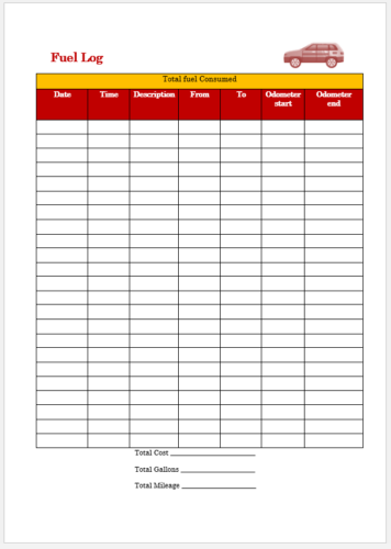√ Company Vehicle Fuel And Inspection Log Template