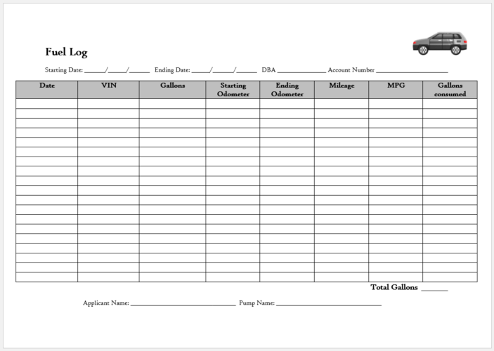 √ Company Vehicle Fuel And Inspection Log Template
