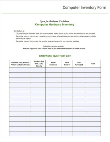 √ Free Printable Computer Inventory Template