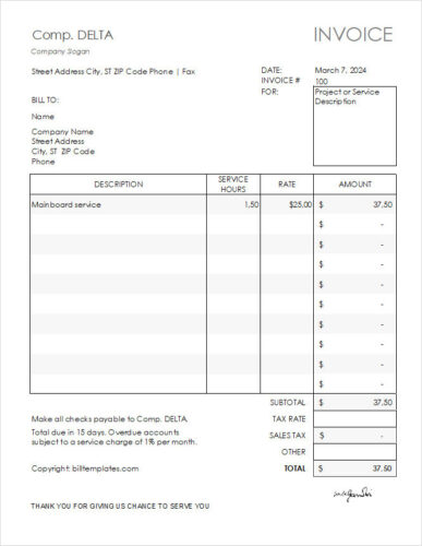 √ Printable Computer Repair Invoice Template