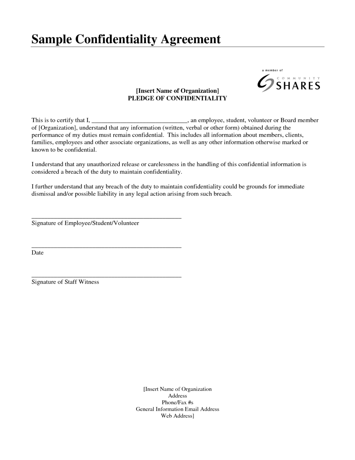 √ Confidentiality Agreement Template