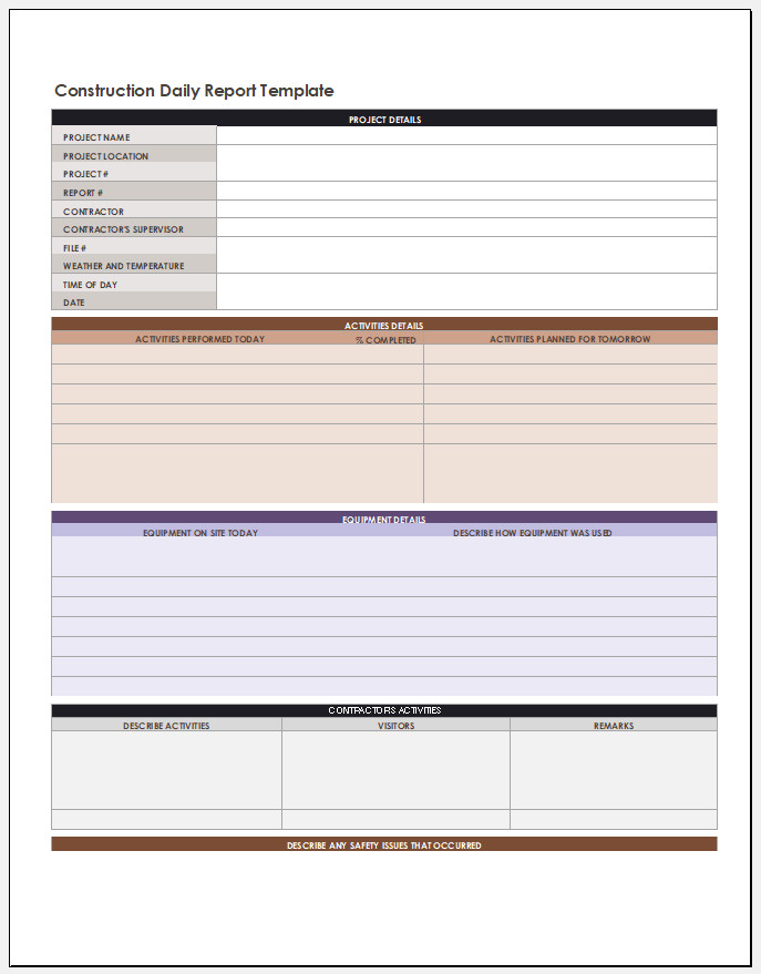  Free Editable Construction Daily Report Template Templateral