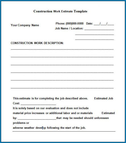 √ Free Printable Construction Estimate Template