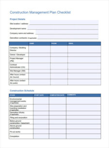 Construction Project Management Plan Checklist Template | Templateral