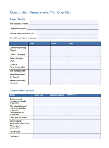 Construction Project Management Plan Checklist Template | Templateral