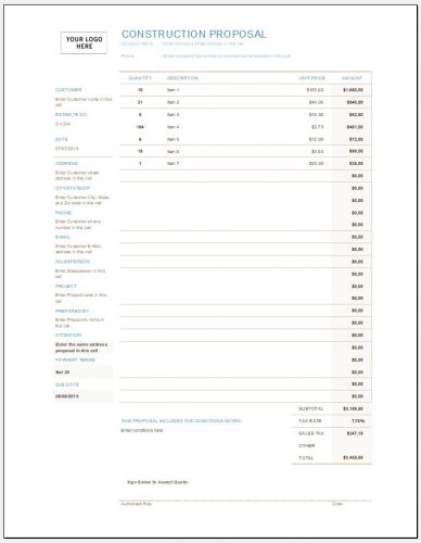 √ Free Printable Construction Proposal Template