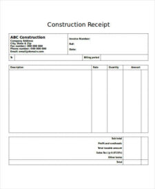 √ Construction Receipt Template