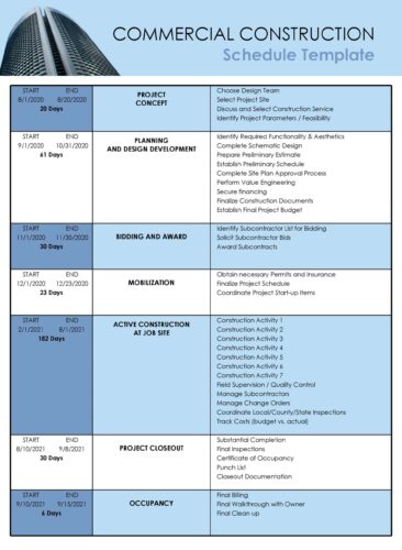 √ Construction Schedule Template (Excel)