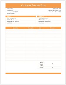 √ Free Printable Contractor Estimate Form