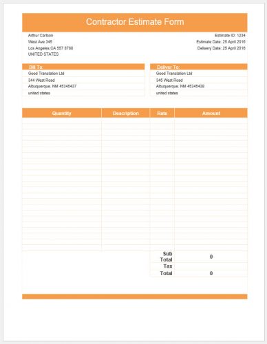 √ Free Printable Contractor Estimate Form