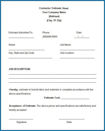 √ Free Printable Contractor Estimate Form