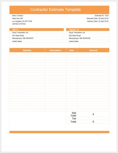 √ Free Printable Contractor Estimate Template
