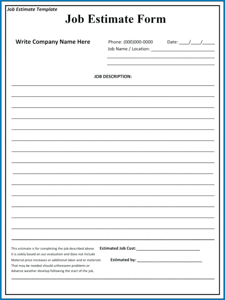  Free Printable Contractor Estimate Template