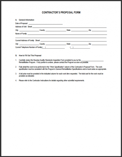 √ Free Printable Contractor Proposal Form