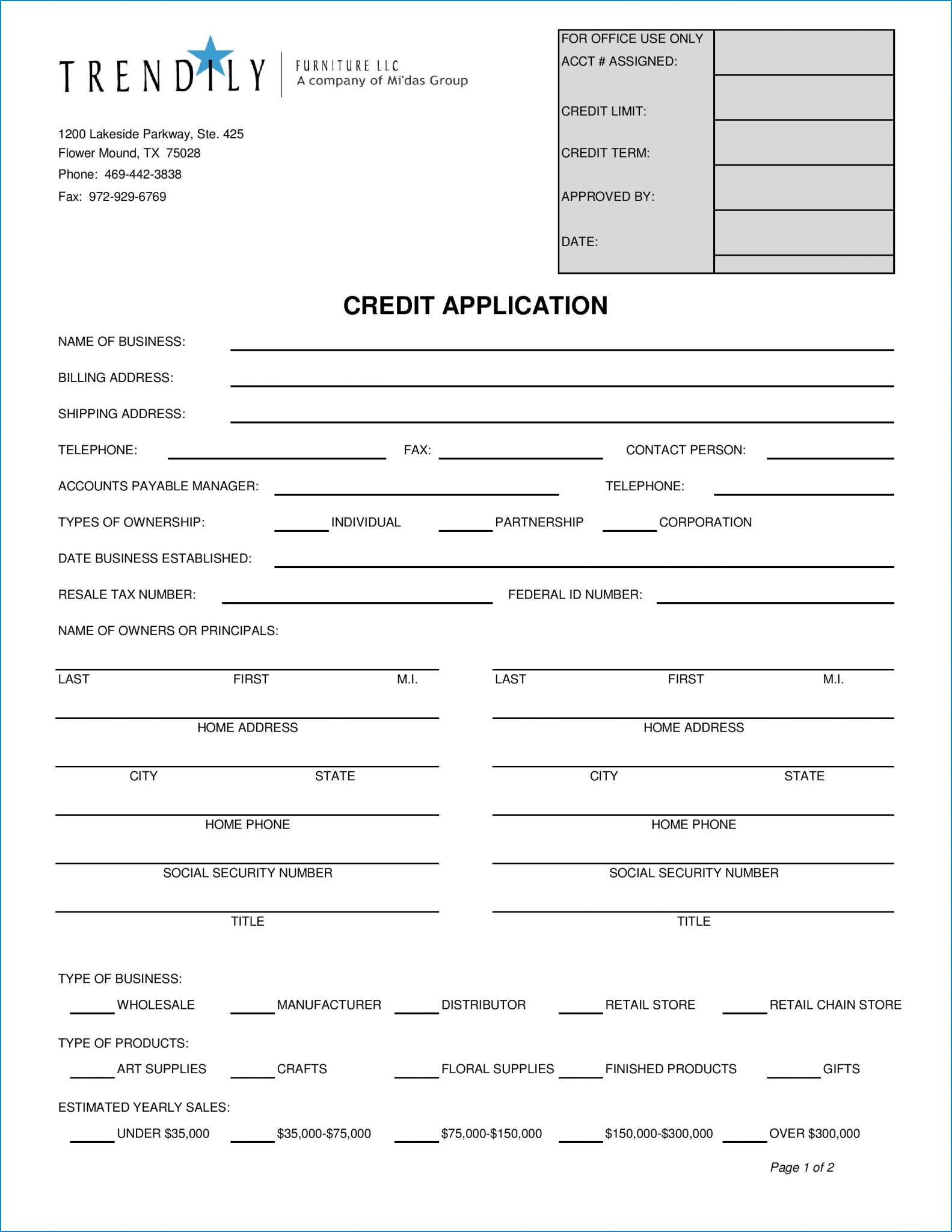 √ Free Printable Credit Application Form for Business
