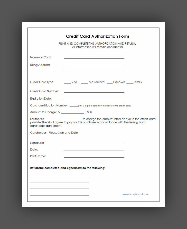 √ Free Credit Card Authorization Form Template