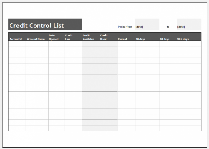 √ Free Credit Control List Template (Excel)
